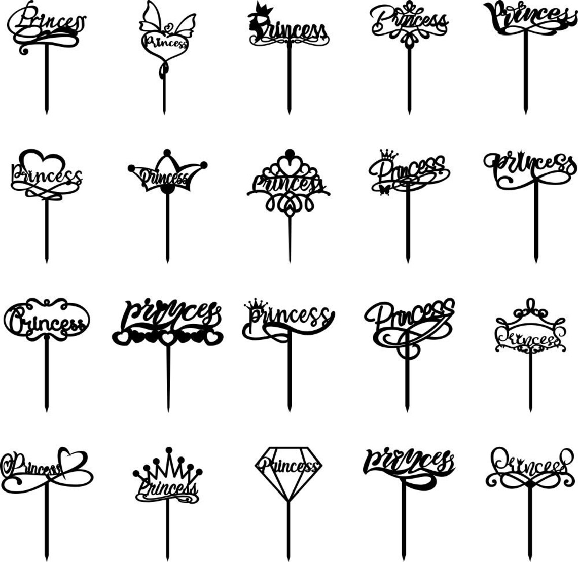 Princess Birthday Cake Topper Svg, Princess Party Dxf Files for Cricut ...