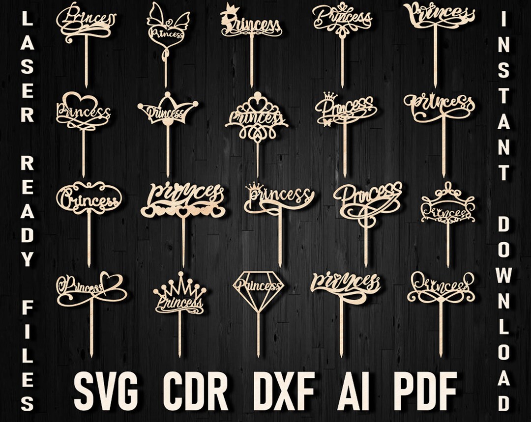 Princess Birthday Cake Topper Svg, Princess Party Dxf Files for Cricut ...