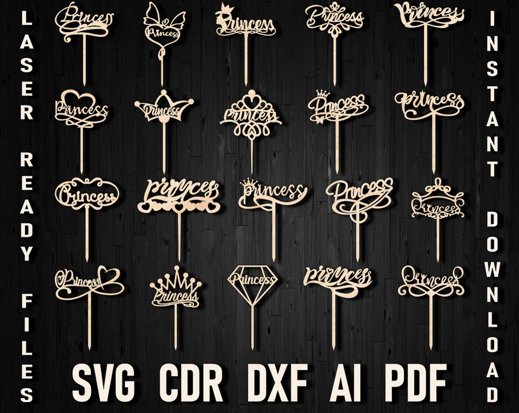 Princess Birthday Cake Topper Svg, Princess Party Dxf Files for Cricut ...
