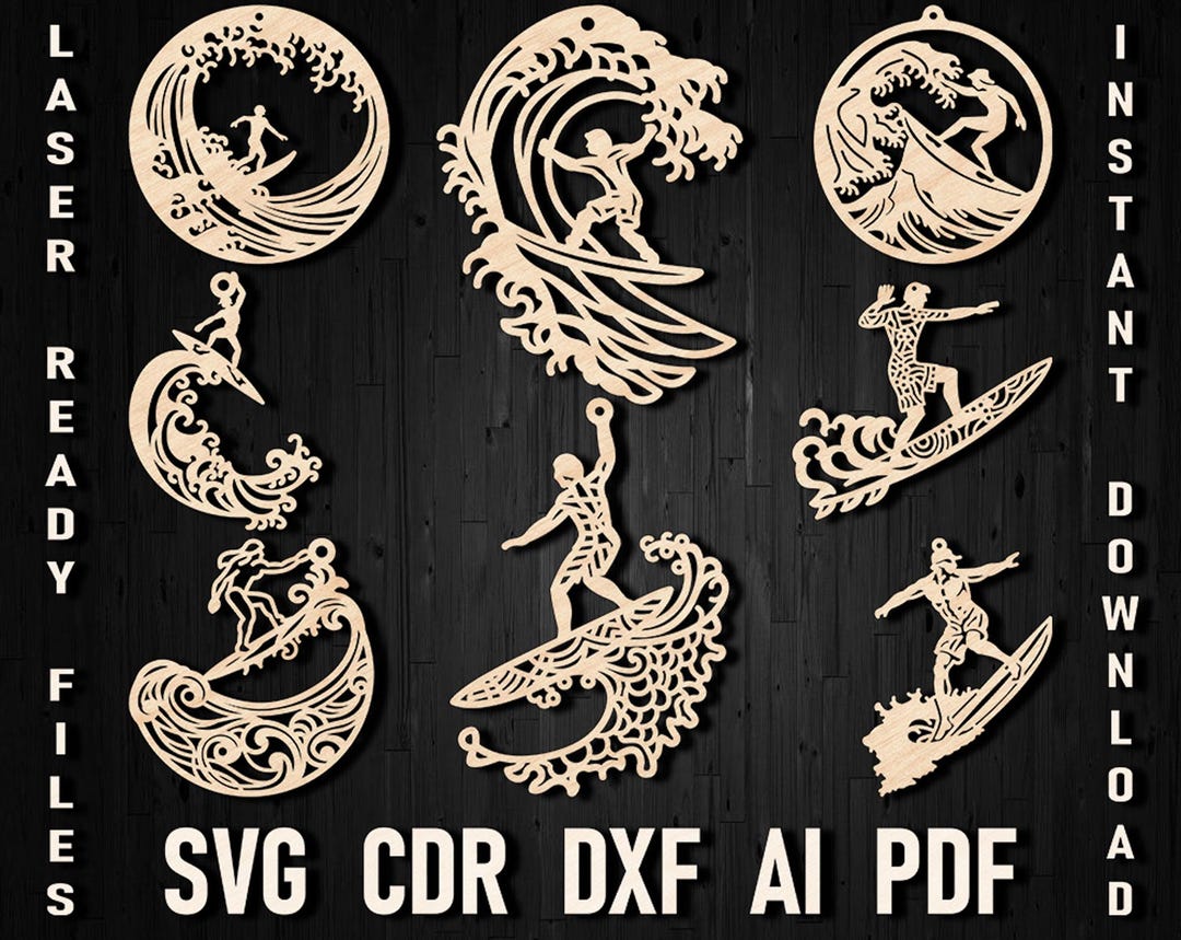 Surfing Christmas Laser Cut SVG Bundle, Surfer Plywood Cut Files for ...