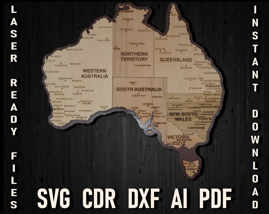 Svg Australia Map for Wooden Laser Cutting, Australia Puzzle Map ...