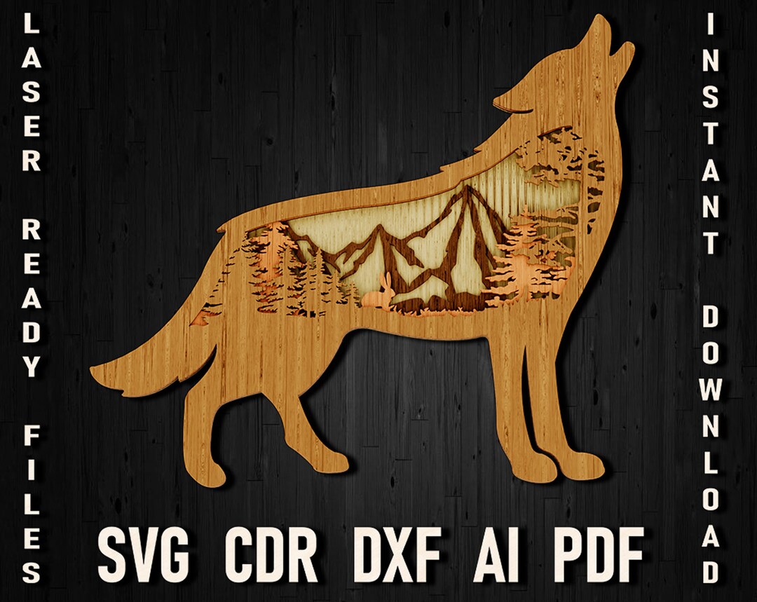 Wolf Svg Multilayer Cut File for Laser Cutting, Wolf Svg Glowforge ...