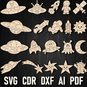 Space Laser Cut Puzzle Svg, UFO Glowforge Vector File Cricut Silhouette ...