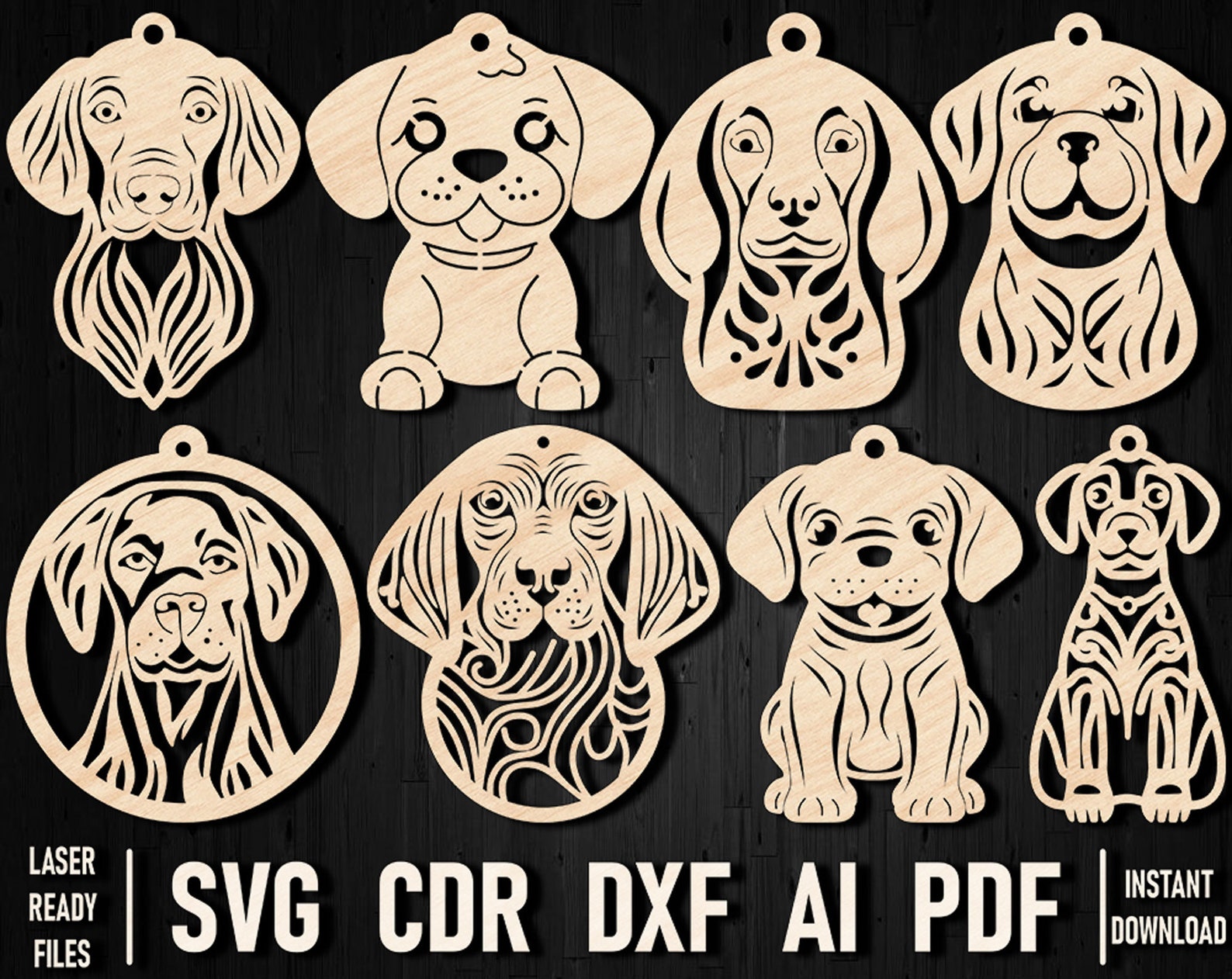 Dog Christmas Ornament Svg Dxf Laser Cut Files, Dog Dangle Design, Dog ...