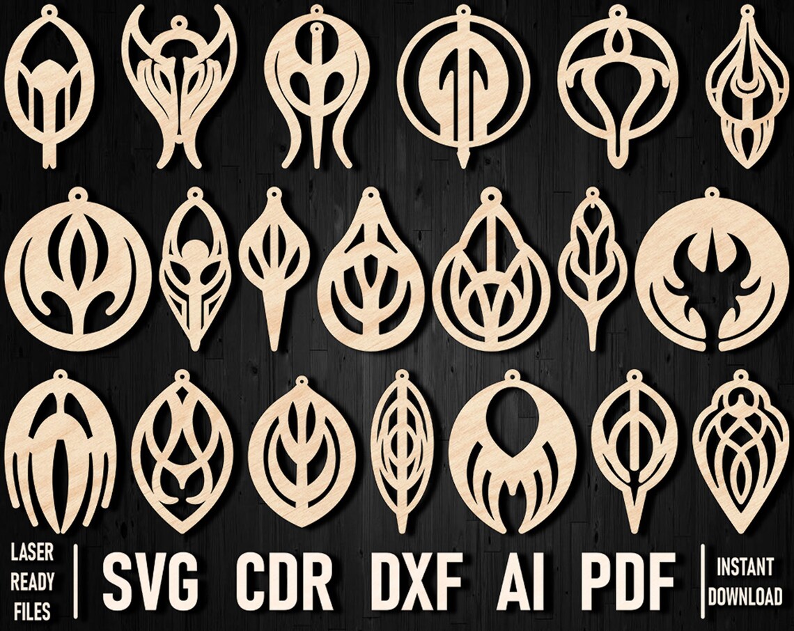 Svg Goth Style Jewelry Set, Glowforge Earring SVG Templates, Cute ...