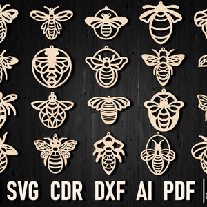 Bee Earrings Svg Laser Cut Bundle, Bee Earring Pendant SVG File for ...
