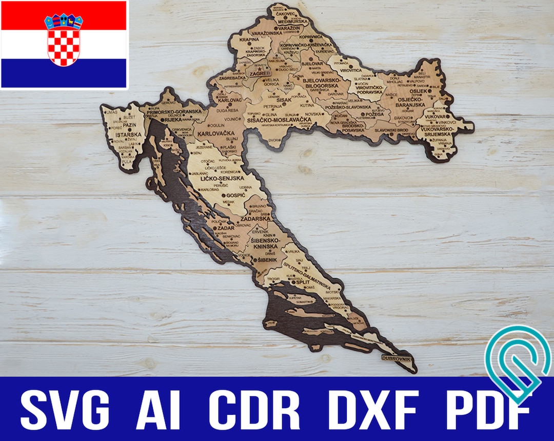 Croatia Map Svg File for Laser Cutting and Engraving, Hrvatska Puzzle ...
