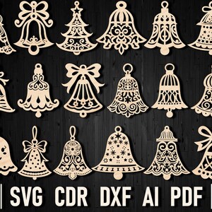 Christmas Bell Ornaments Template Svg Laser Cut Silhouette, Christmas ...