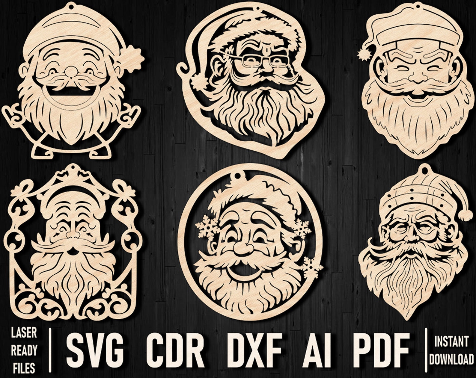 Santa Face Svg Ornament Laser Cut File, Christmas Santa Head Glowforge ...