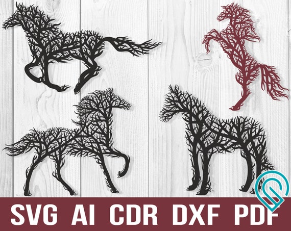 Horse Tree Style Wall Art Svg Files for Laser Cut and | Etsy