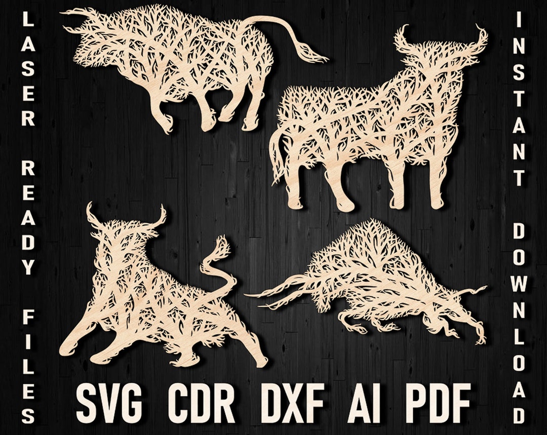 Bull Tree Svg Laser Cutting Wall Art Decor Panel, Plywood and Papercut ...