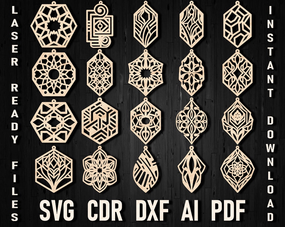 Geometric Earrings Svg Laser Cut Pattern for Glowforge, Geometric ...