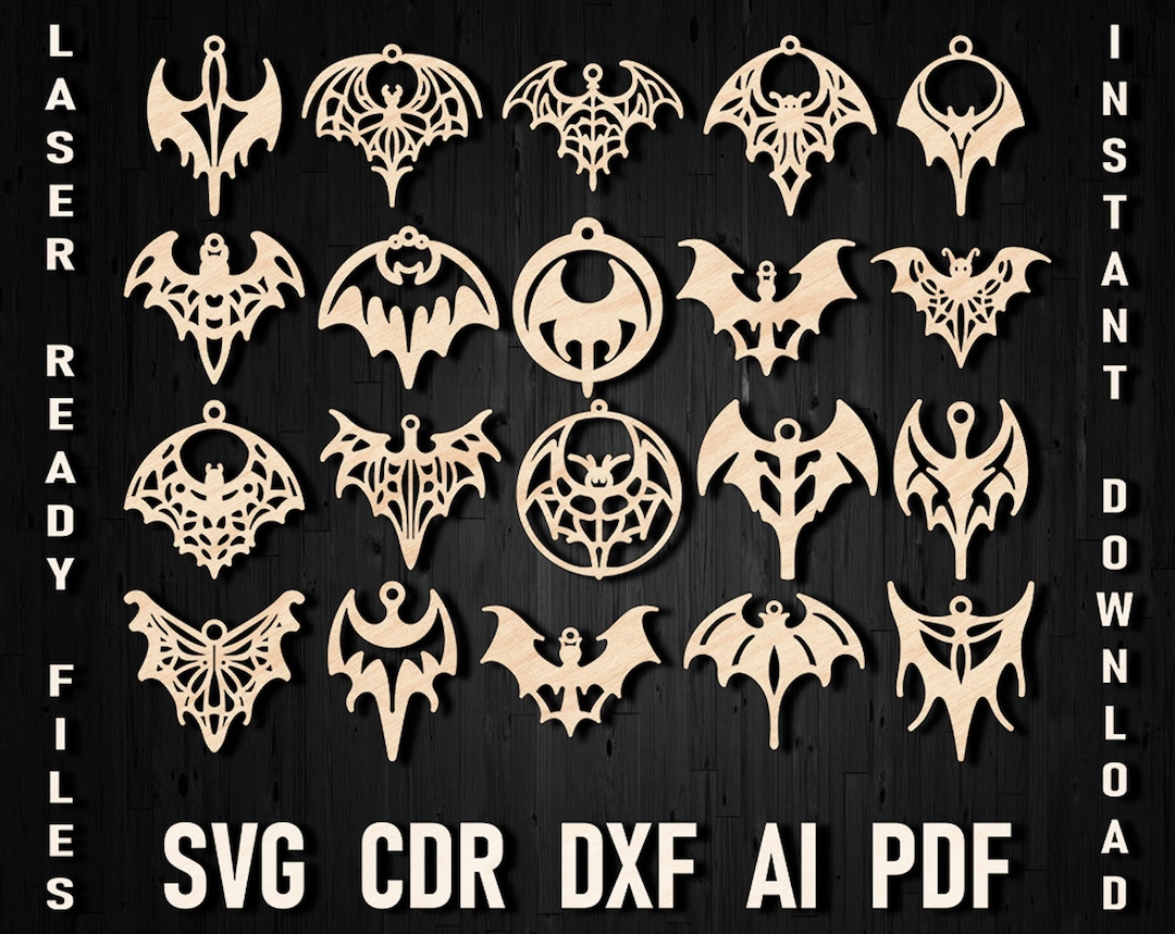 Halloween Bat Earrings Svg Laser Cut Template Bundle Files for ...