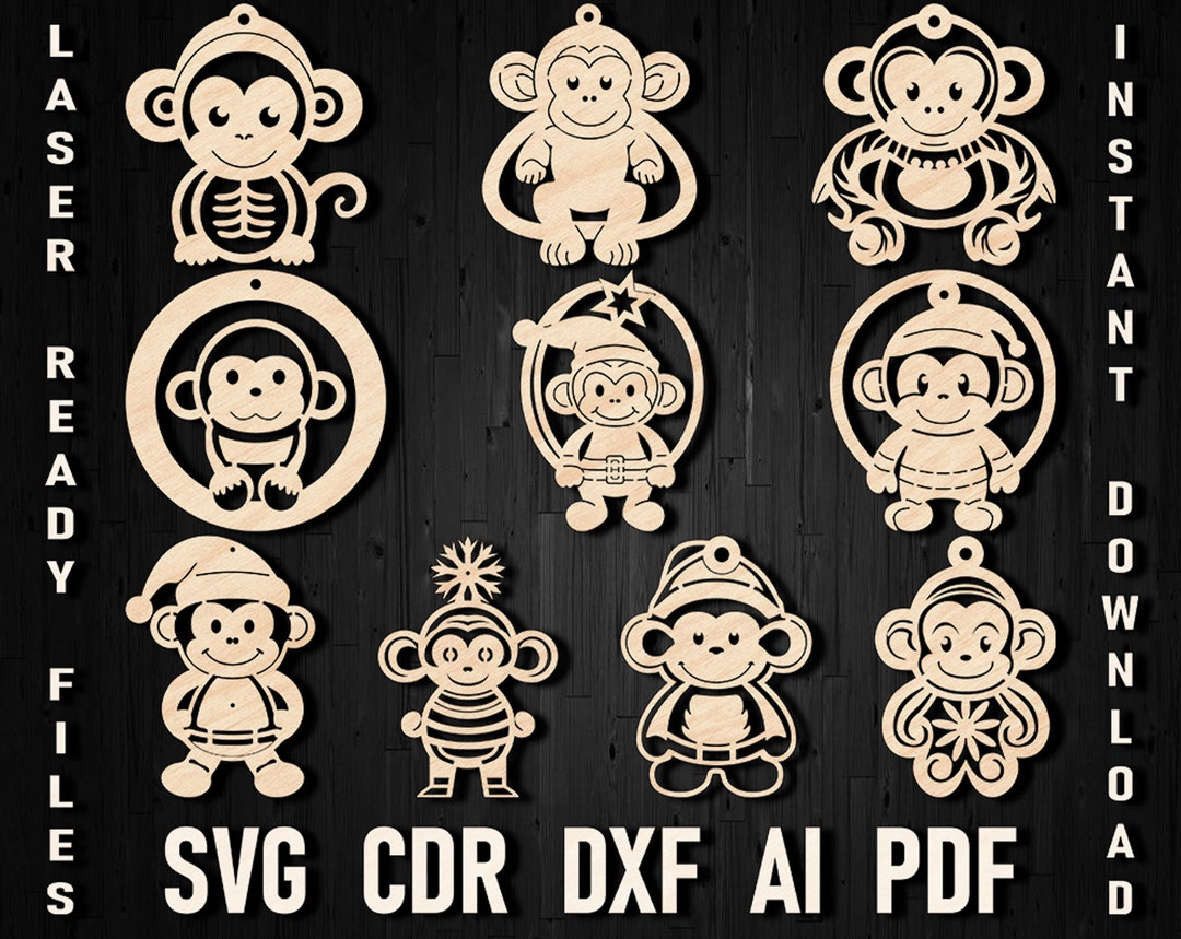 Svg Monkey Christmas Ornaments Files for Laser Cutting, Glowforge and ...