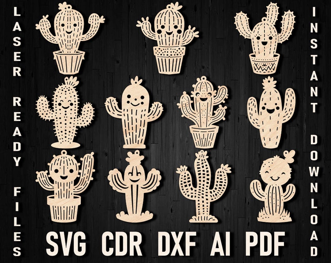 Cactus SVG Christmas Laser Cut Ornament Bundle, Glowforge Cactus Cricut ...