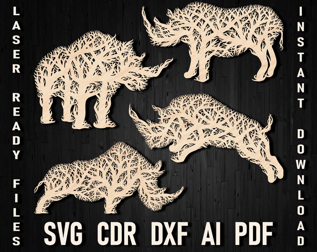 Rhinoceros Tree Svg Wall Art Panel Dxf AI and PDF Rhino Ornament Cut ...