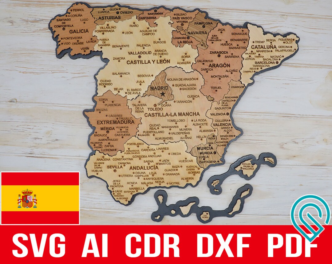 Spain Map Vector Laser Cutting File, Spain Map Puzzle, Glowforge Madrid ...