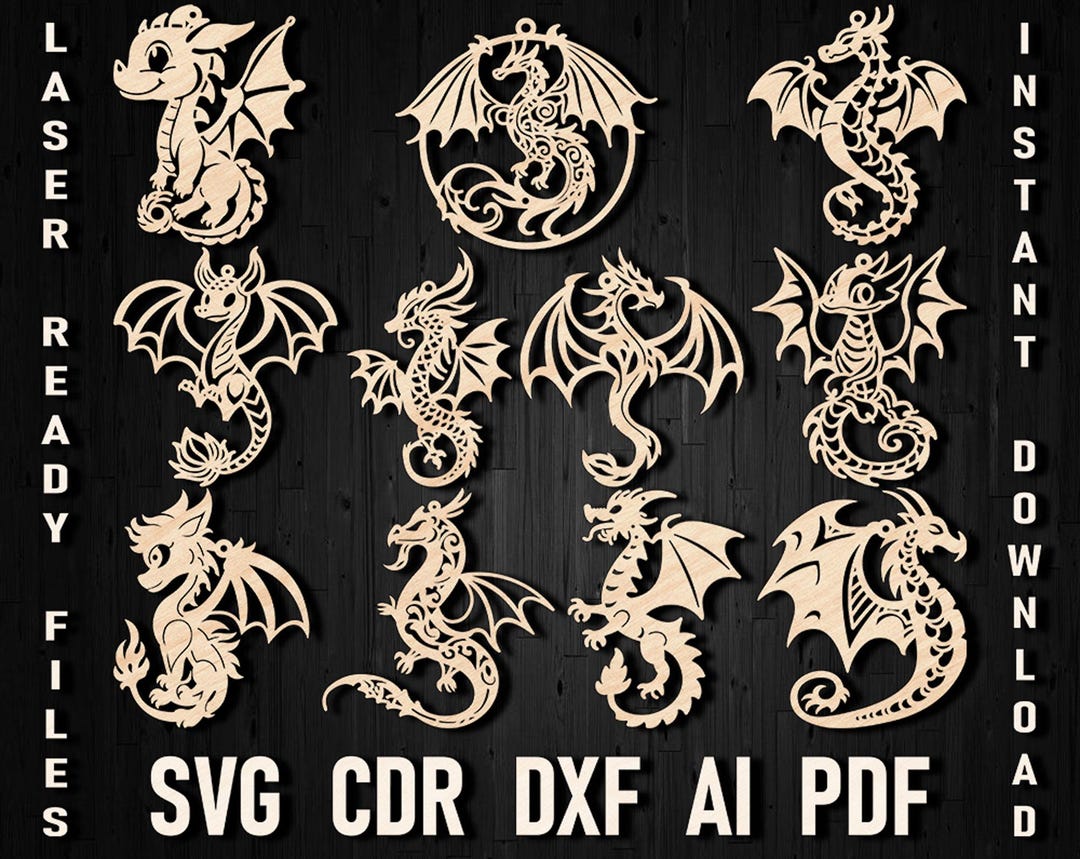Dragon Christmas Ornament Svg Laser Cut Files Bundle. Baby Dragon ...
