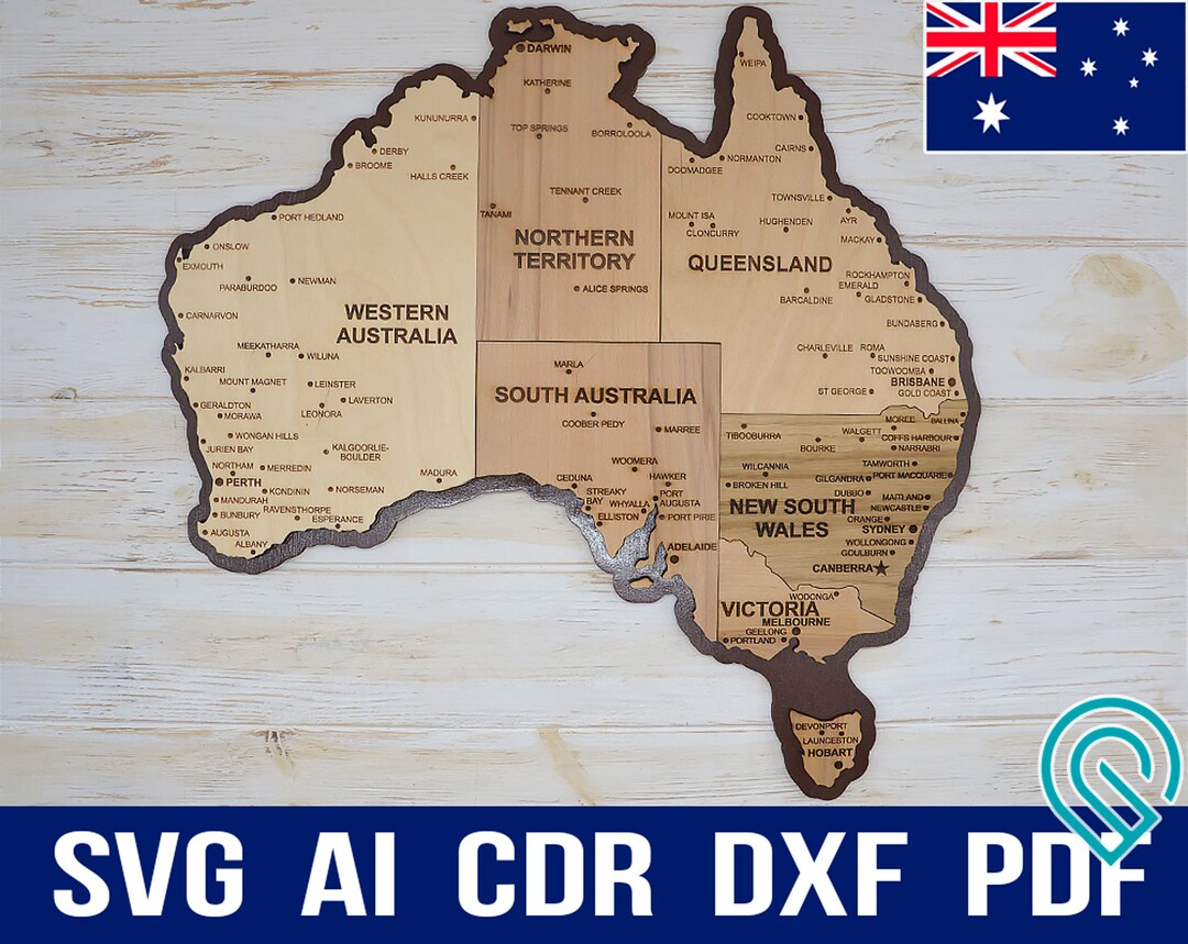 Svg Australia Map for Wooden Laser Cutting, Australia Puzzle Map ...