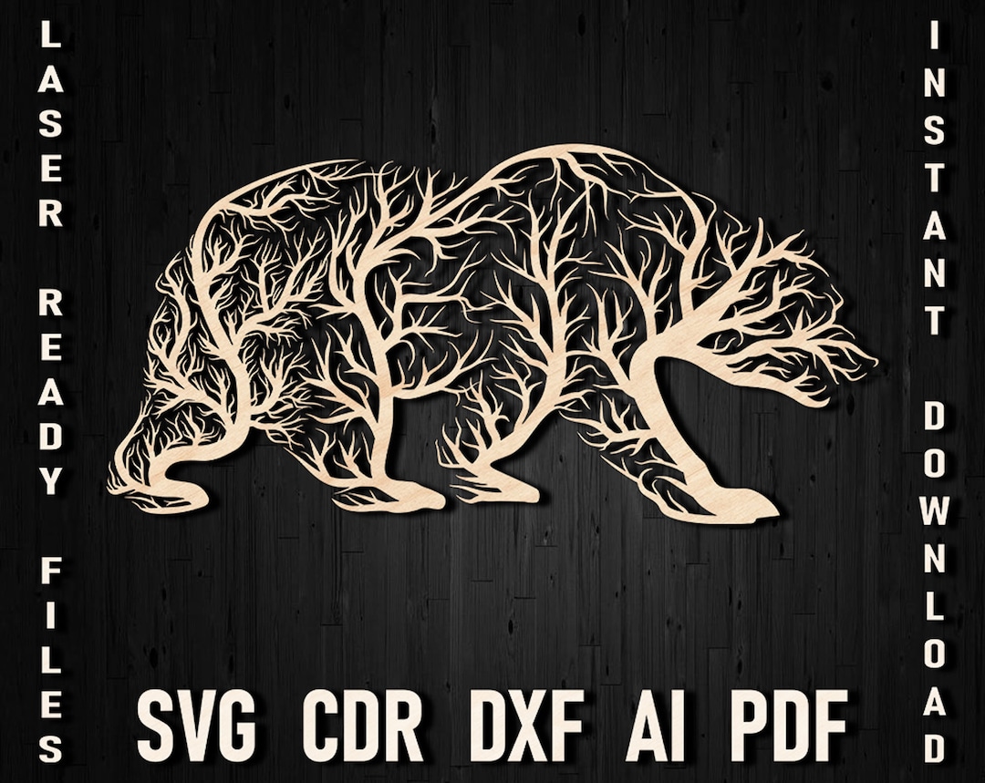 Bear Tree Svg Wall Panel Laser Cut Dxf, Bear Plasma Laser Cut Files ...