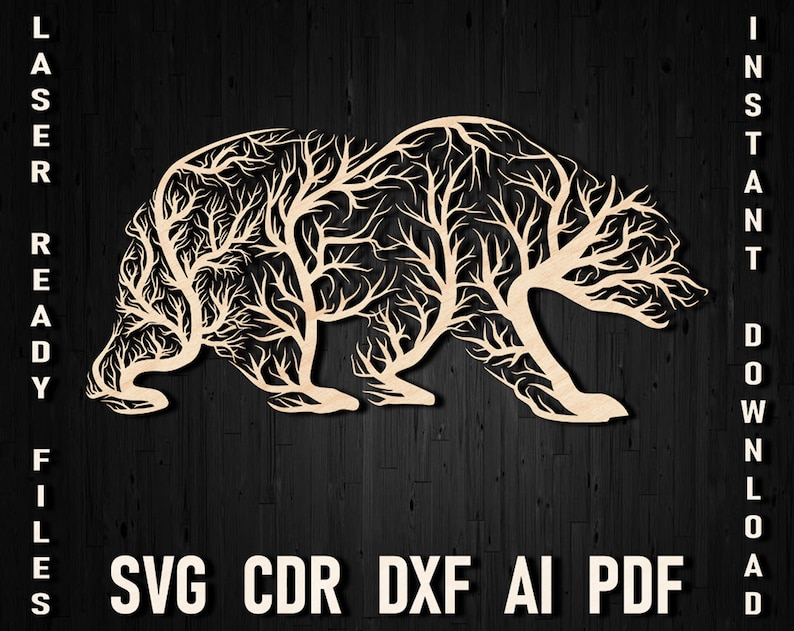 Bear Tree Svg Wall Panel Laser Cut Dxf, Bear Plasma Laser Cut Files ...