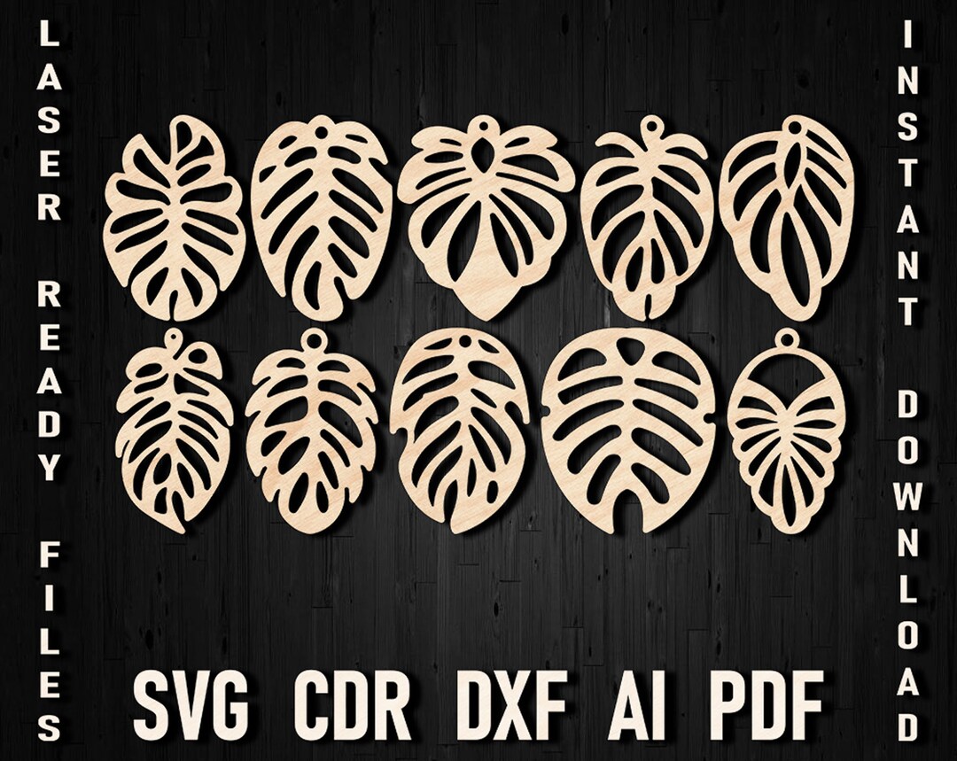 Monstera Earrings Svg Laser Cutting File, Tropical Leaf Earring SVG for ...
