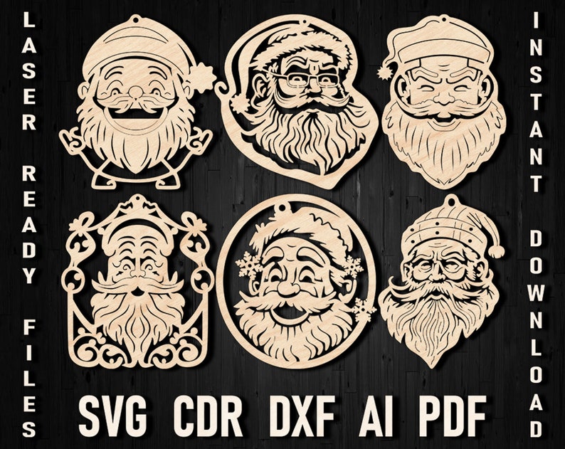 Santa Face Svg Ornament Laser Cut File, Christmas Santa Head Glowforge ...