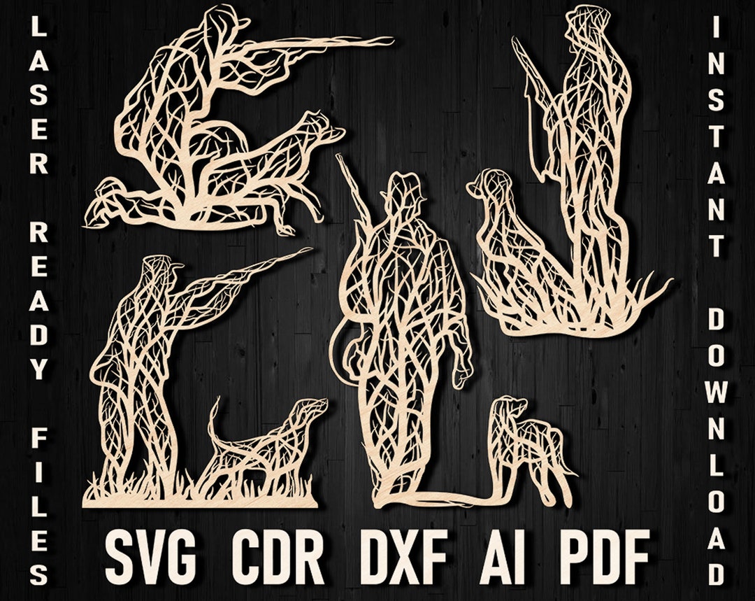 Svg Hunting Well Tree Panel Laser Cut Files, Hunter and Dog Dxf Files ...