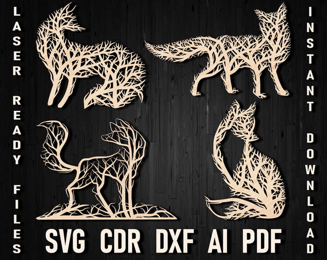 Svg Fox Wall Decoration File for CNC Machines, Glowforge Wooden Tree ...