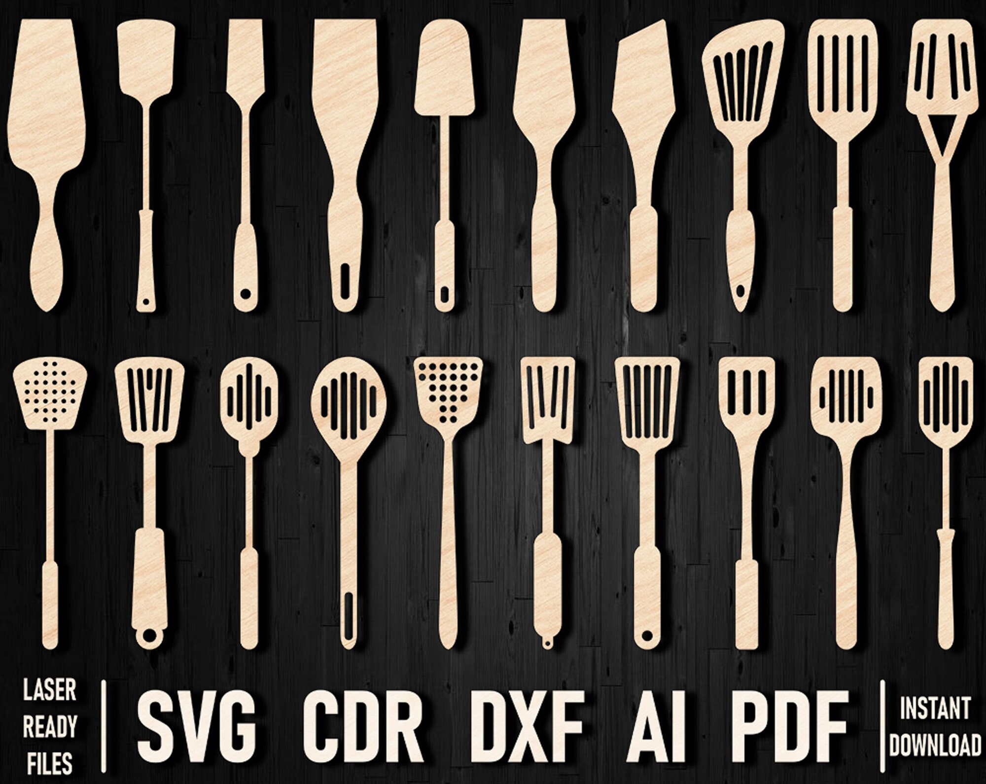Svg Kitchen Wood Spatula Vector Template Laser Cutting File Tools ...