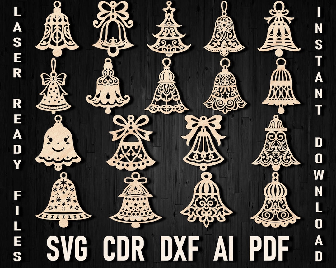 Christmas Bell Ornaments Template Svg Laser Cut Silhouette, Christmas ...