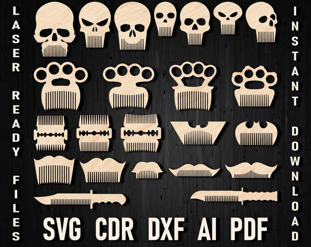 Svg Laser Cut Beard Combs, Hair Combs Svg Dxf Files for Laser, Hair ...