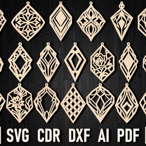 Rhombus Earrings Svg Laser Cut Digital Download Files for Laser Cutting ...