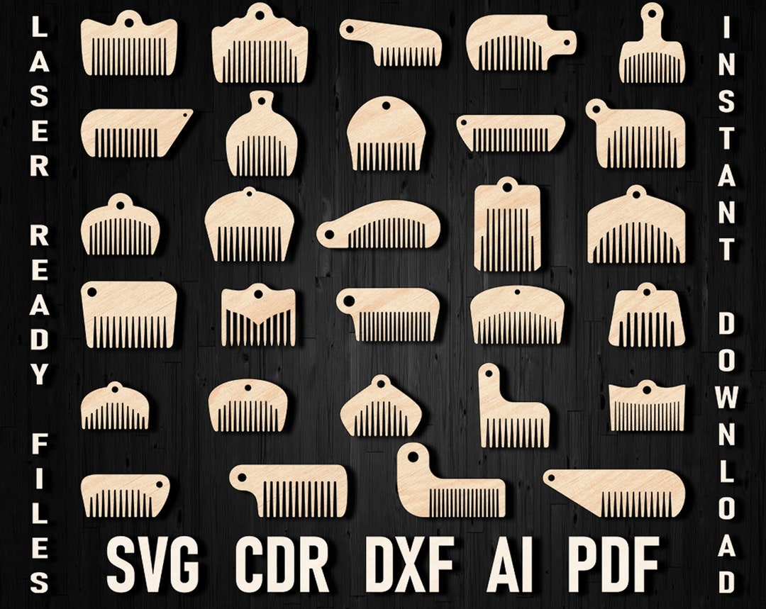 Svg Beard Comb Keychain Laser Cutting Comb Cut Glowforge File, Beard ...