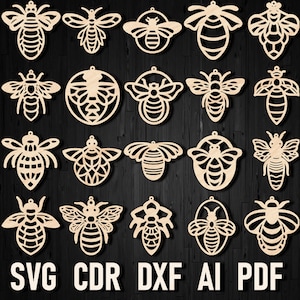 Bee Earrings Svg Laser Cut Bundle, Bee Earring Pendant SVG File for ...