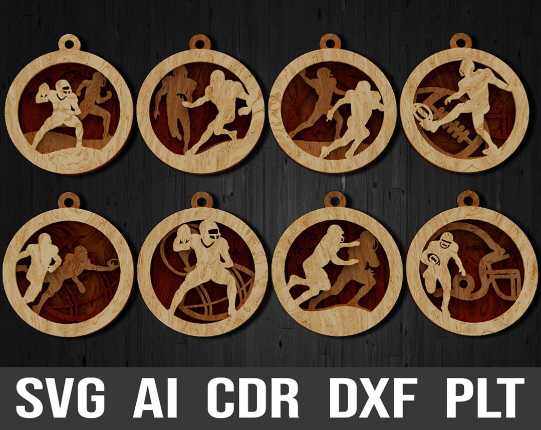 American Football Laser Cut Christmas Svg Ornament, Glowforge Files ...