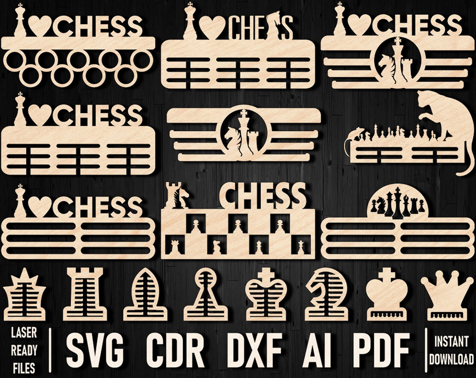 Chess Medal Holder Cdr File for Cnc Laser Machine, Svg Laser Cut Medal ...