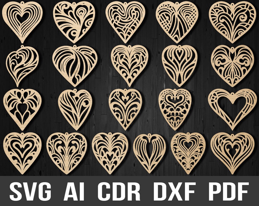 Heart Earring Dxf 20 Styles Heart Earrings Laser Cut Svg Files ...