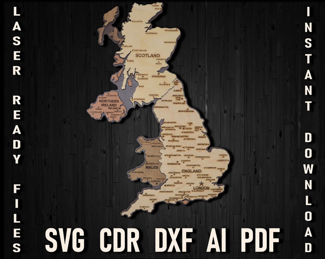 The United Kingdom Svg Laser Cutting and Engraiving Map Puzzle, Pdf ...