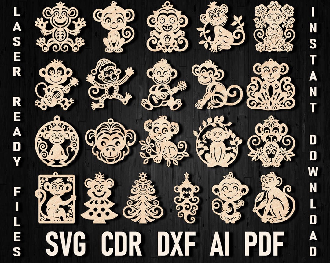 Monkeys Laser Cut Svg Christmas Toy Ornament Bundle, Kids Room Monkeys ...