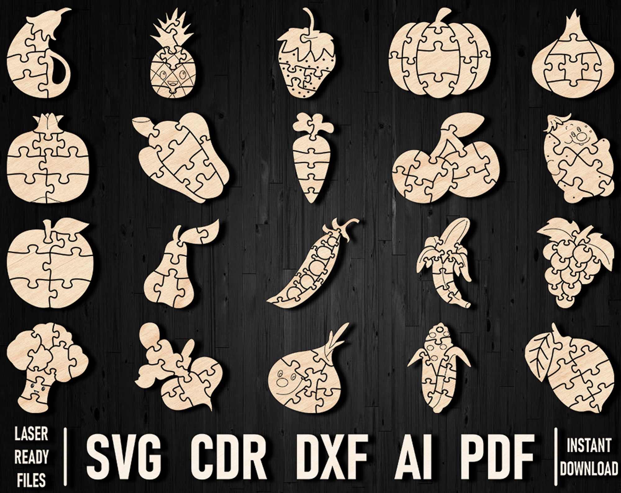 Fruit and Vegetables Laser Cut Kids Puzzle Svg, Glowforge Cricut Pdf ...