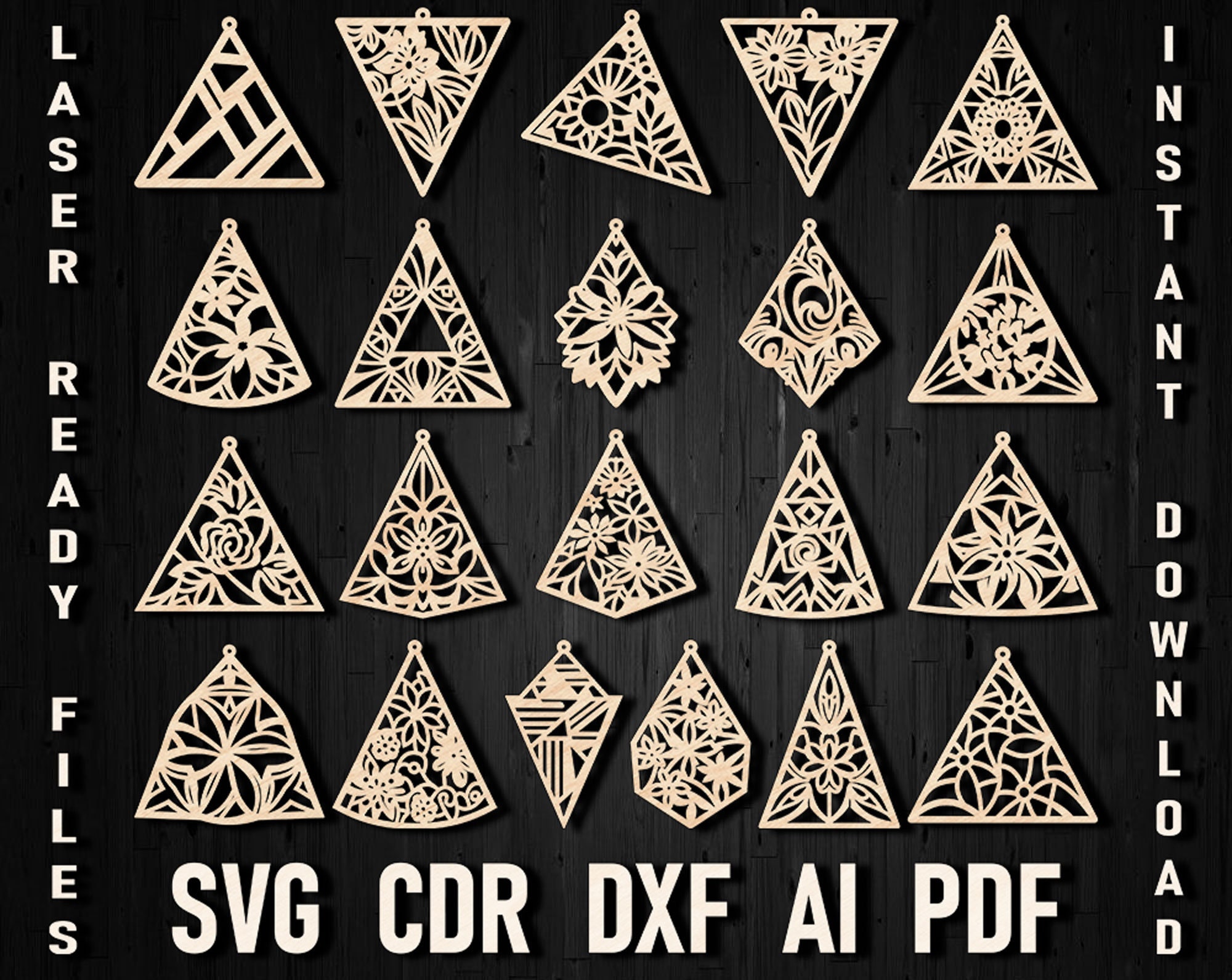 Triangle Laser Cut Svg Laser Cutting, Tree Dangle Wooden Earrings ...