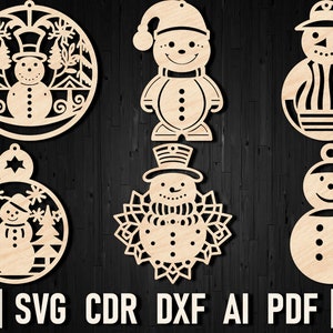 Snowman Svg Laser Cut Christmas Ornament, Snowmen Glowforge Pdf Cutout ...