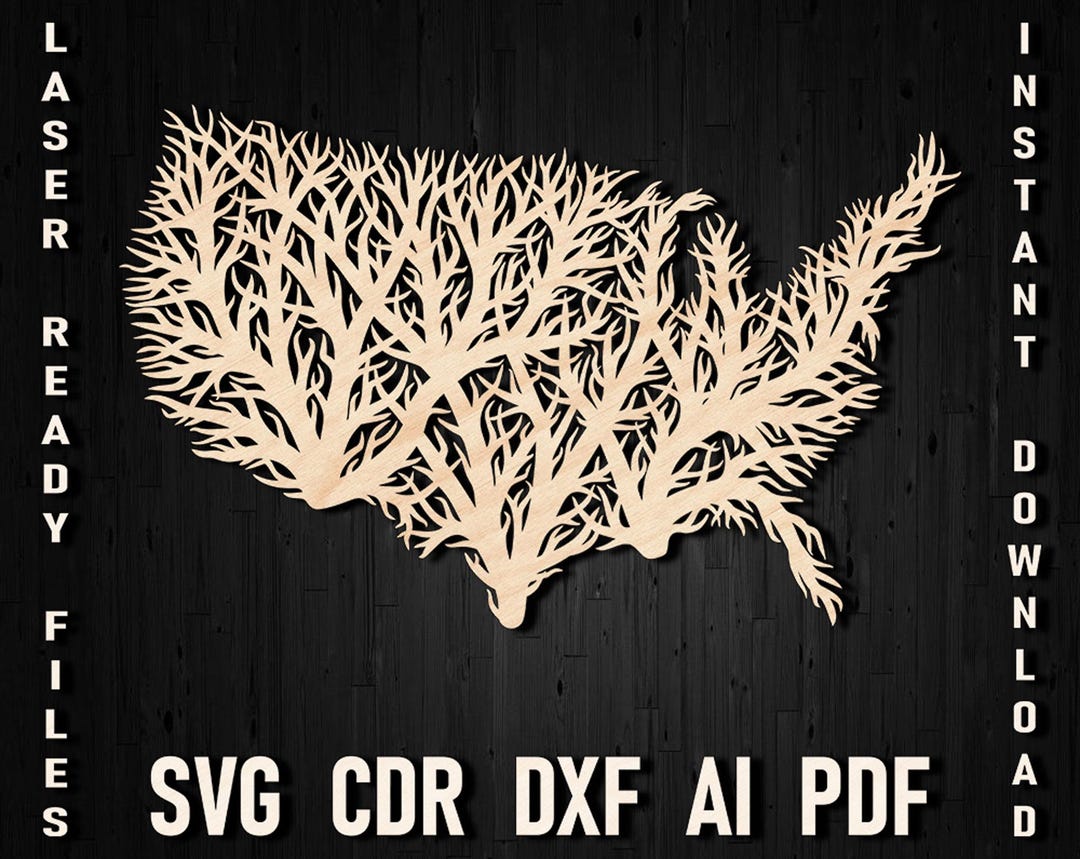 Tree Style Svg USA Laser Cutting Map Wall Art Decor, the United States ...