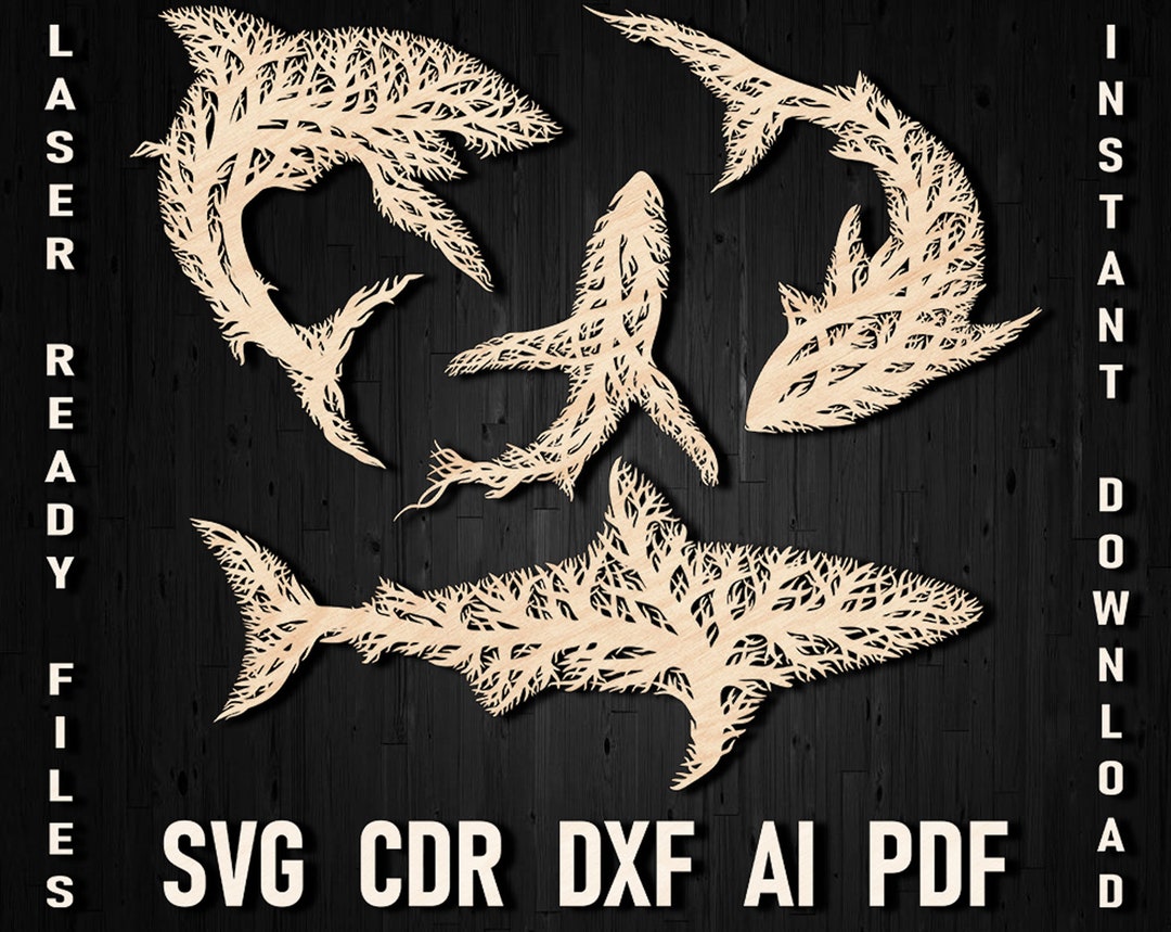 Svg Tree Style Shark Wall Art Decor for Laser Cutting, Shark CNC Vector ...