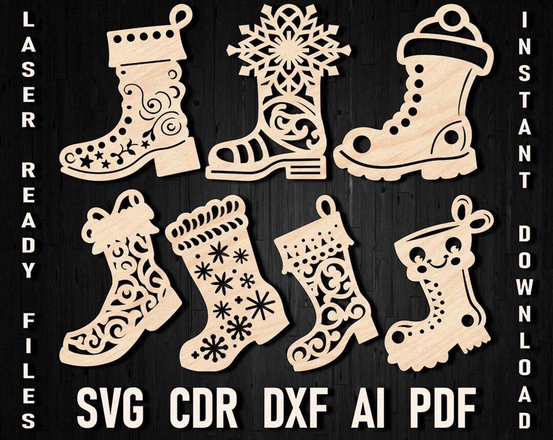 Santa Claus Boot Laser Cut Christmas Bundle Files, Filigree Boots Pdf ...