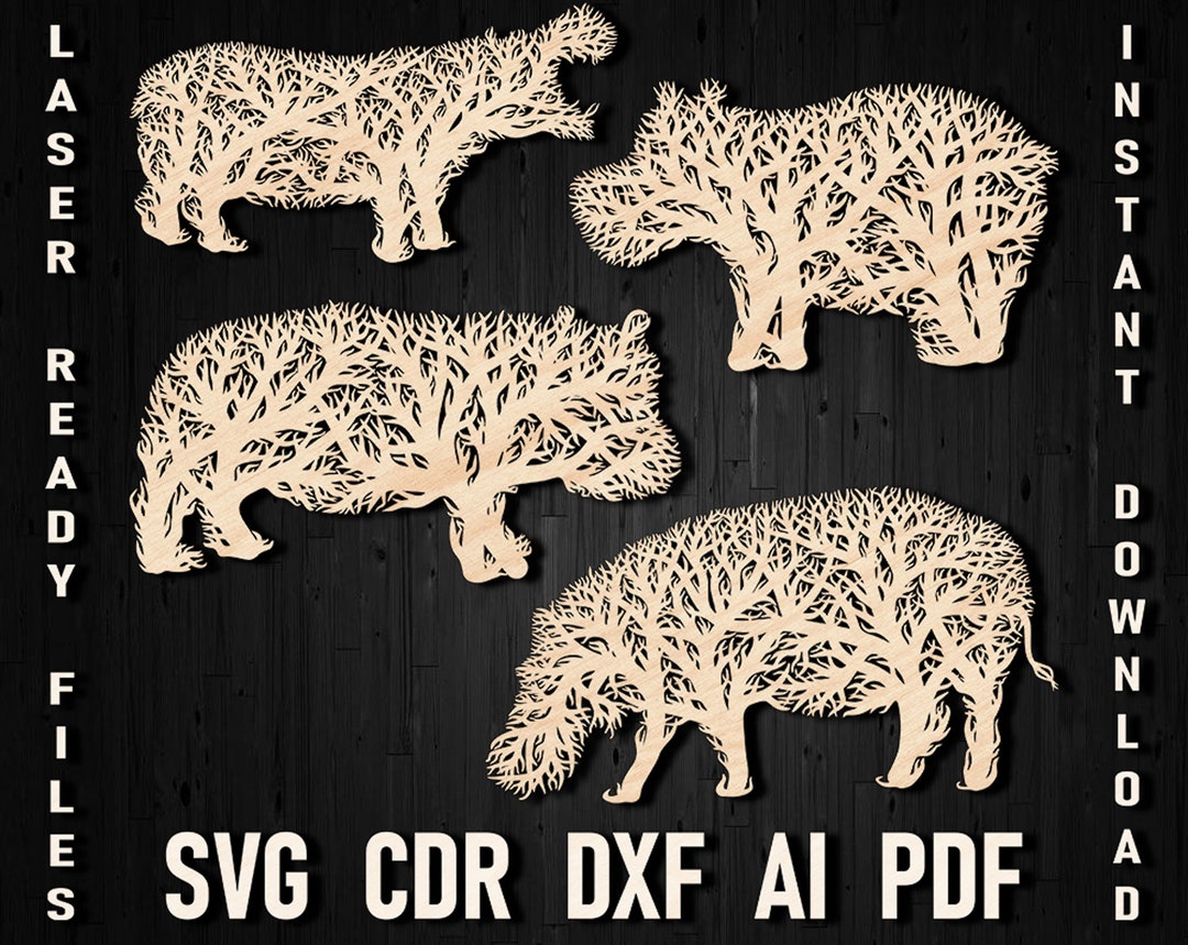 Hippo Tree Svg Wall Art Panel Digital Files, Laser Cutting and Plasma ...