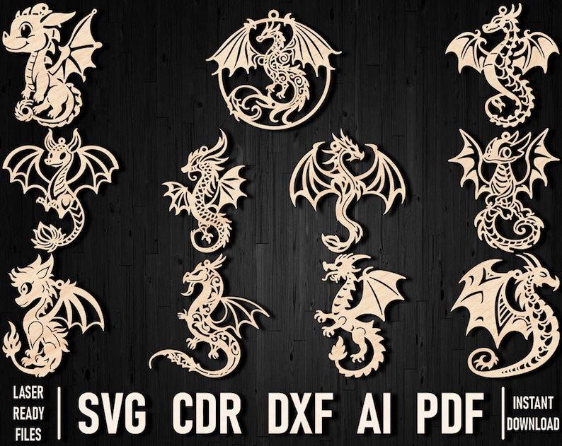 Dragon Christmas Ornament Svg Laser Cut Files Bundle. Baby Dragon ...