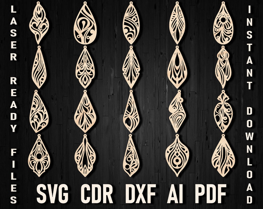 Laser Cut Earring Svg Bundle Laser Cut File for Glowforge, Wood Earring ...
