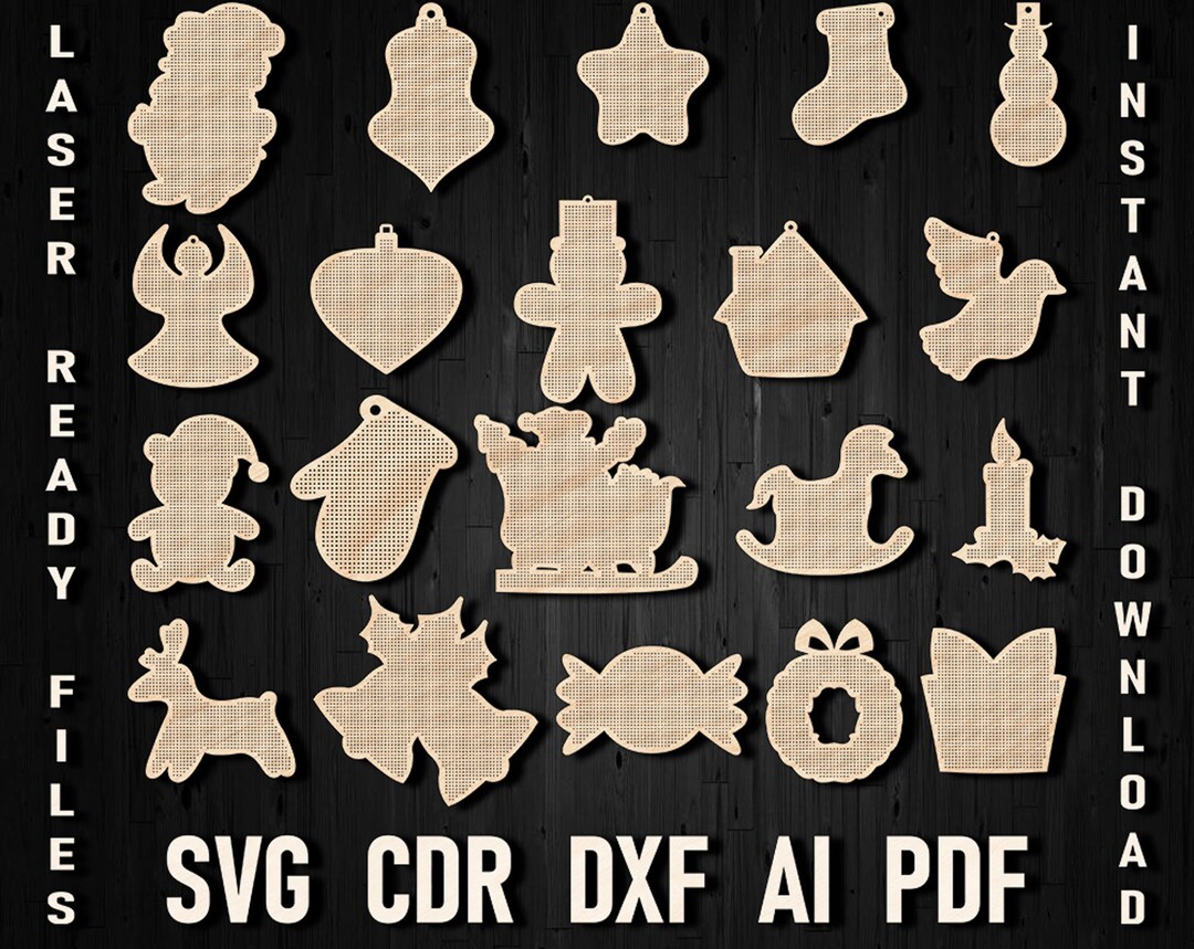 Svg Cross Stitch Christmas Ornaments, DIY Laser Cut Plywood Files ...